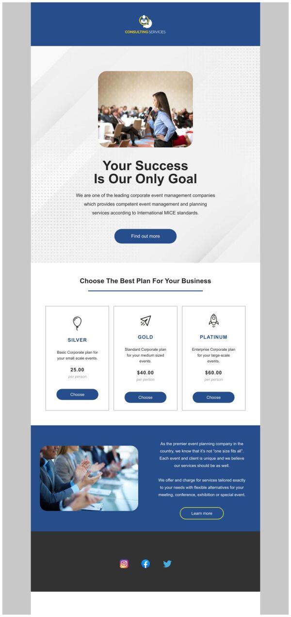 Price List Email Template 'Event Plans' for Corporate | PosterMyWall