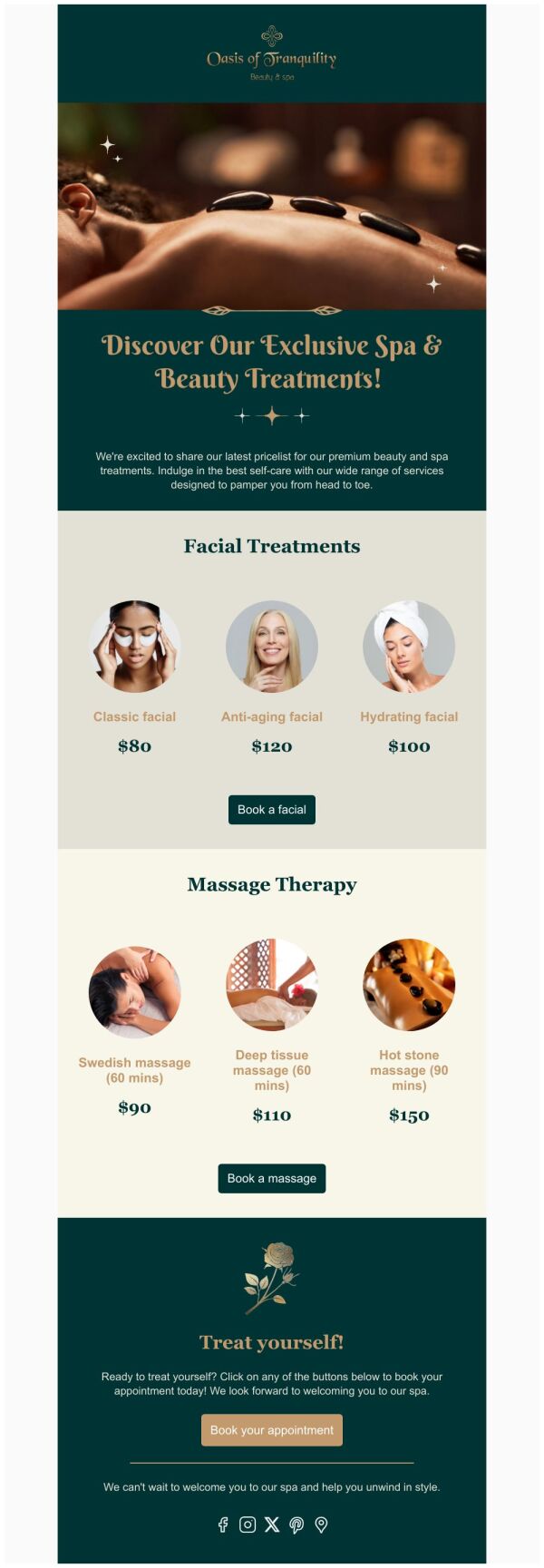 Price List Email Template 'Facial Treatments' for Spa | PosterMyWall