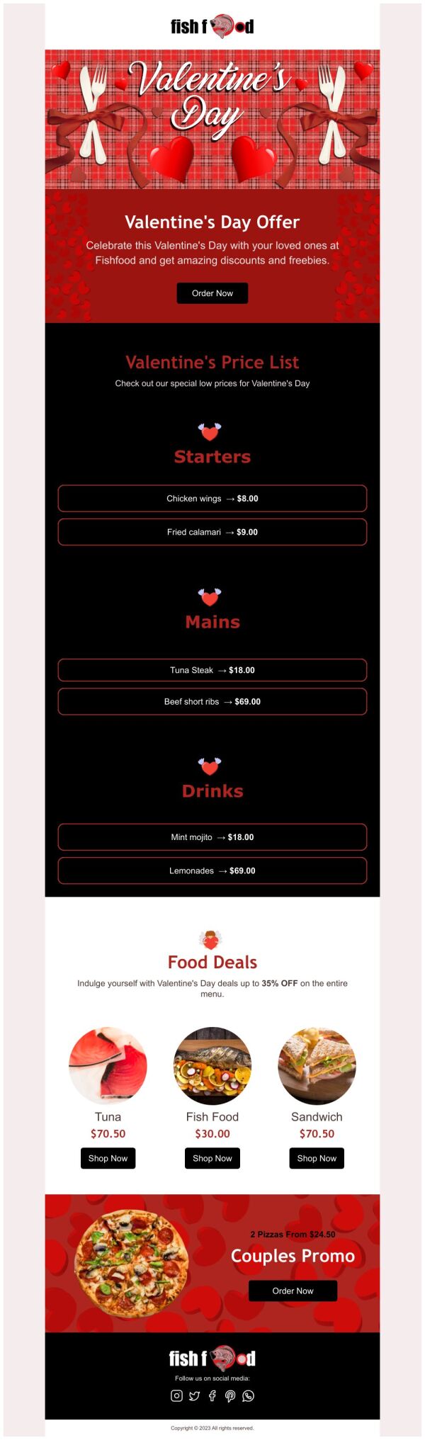 Price List Email Template 'Fish Deals' for Valentine's Day | PosterMyWall