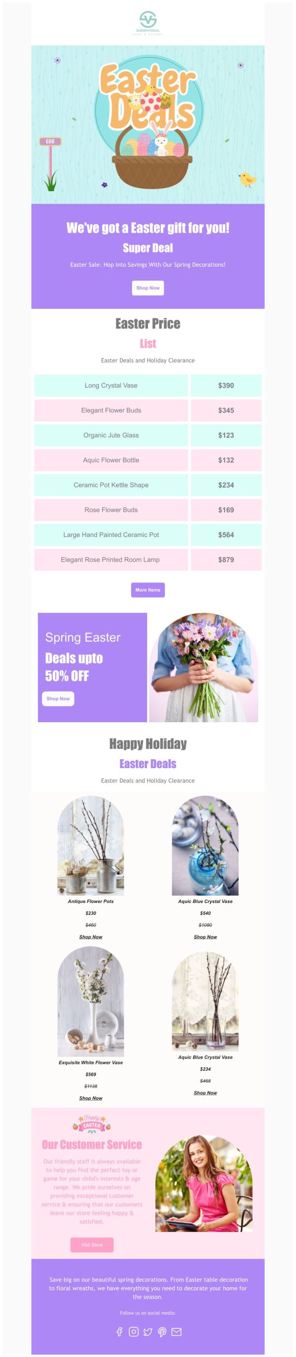 Price List Email Template 'Flowers and Vases' for Easter | PosterMyWall