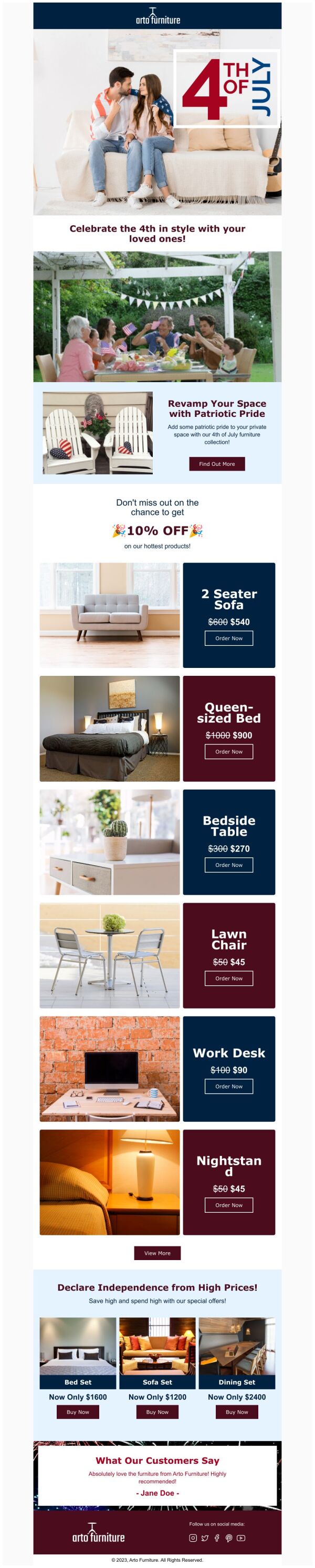 Price List Email Template 'Furniture Products' for 4th of July ...