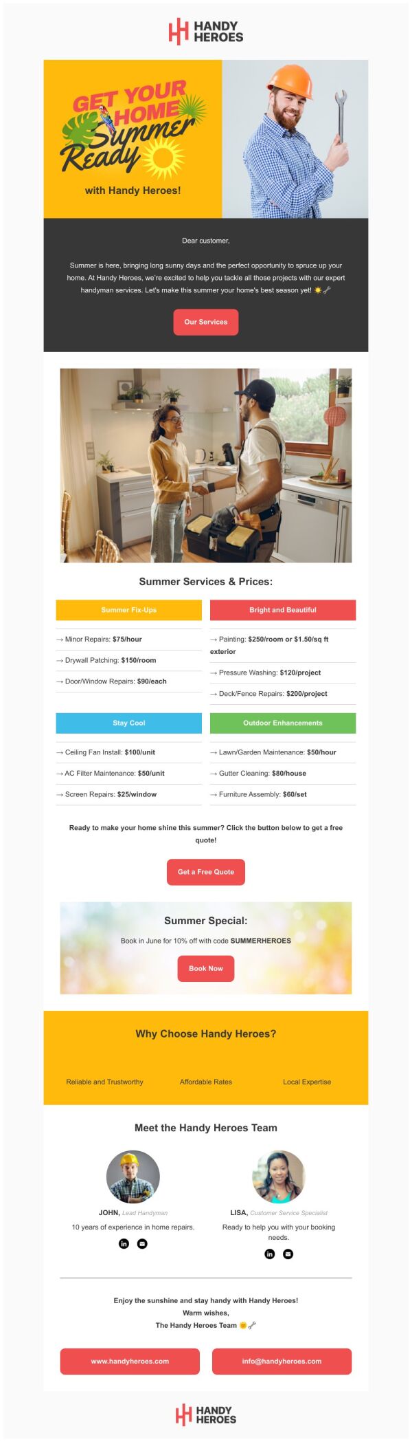 Price List Email Template 'Handy Heroes' for Summer | PosterMyWall