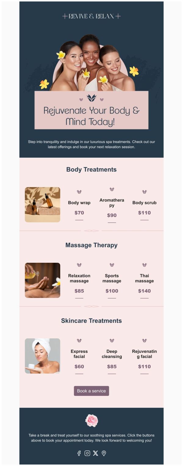 Price List Email Template 'Revive and Relax' for Spa | PosterMyWall