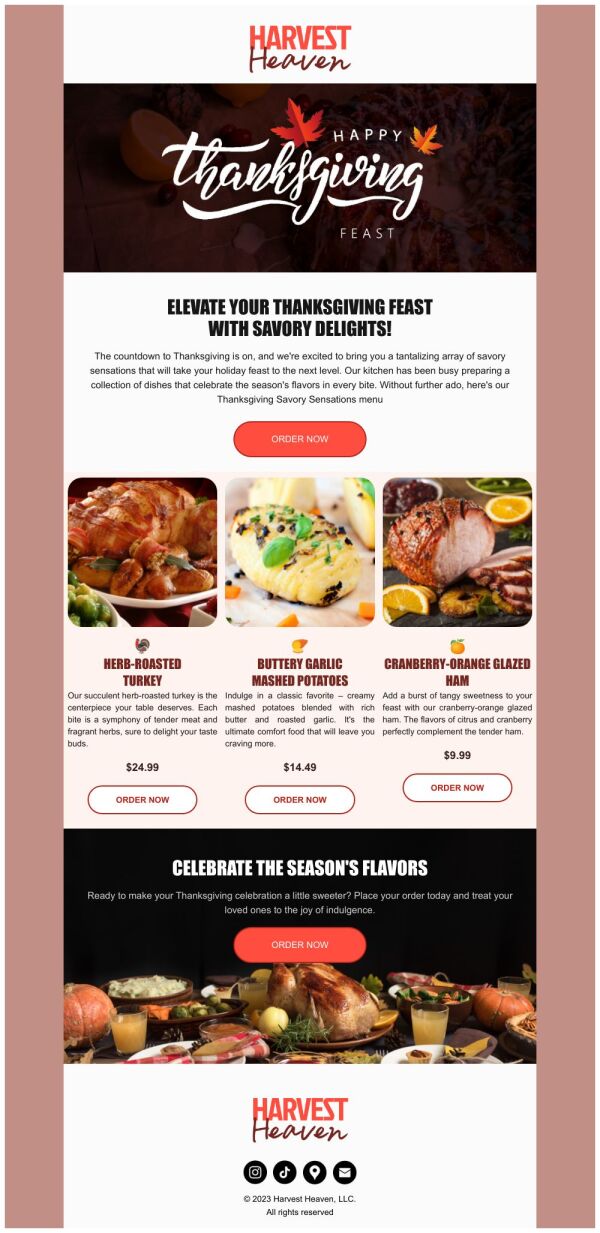 Price List Email Template 'Savory Delights' for Thanksgiving | PosterMyWall