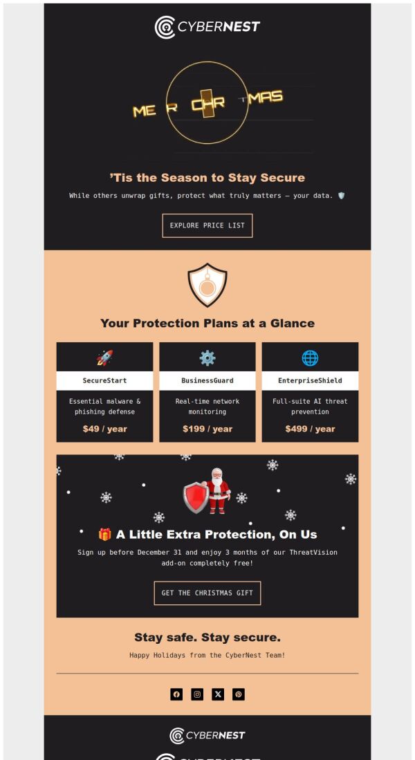 Price List Email Template 'Secure Plans' for Christmas | PosterMyWall