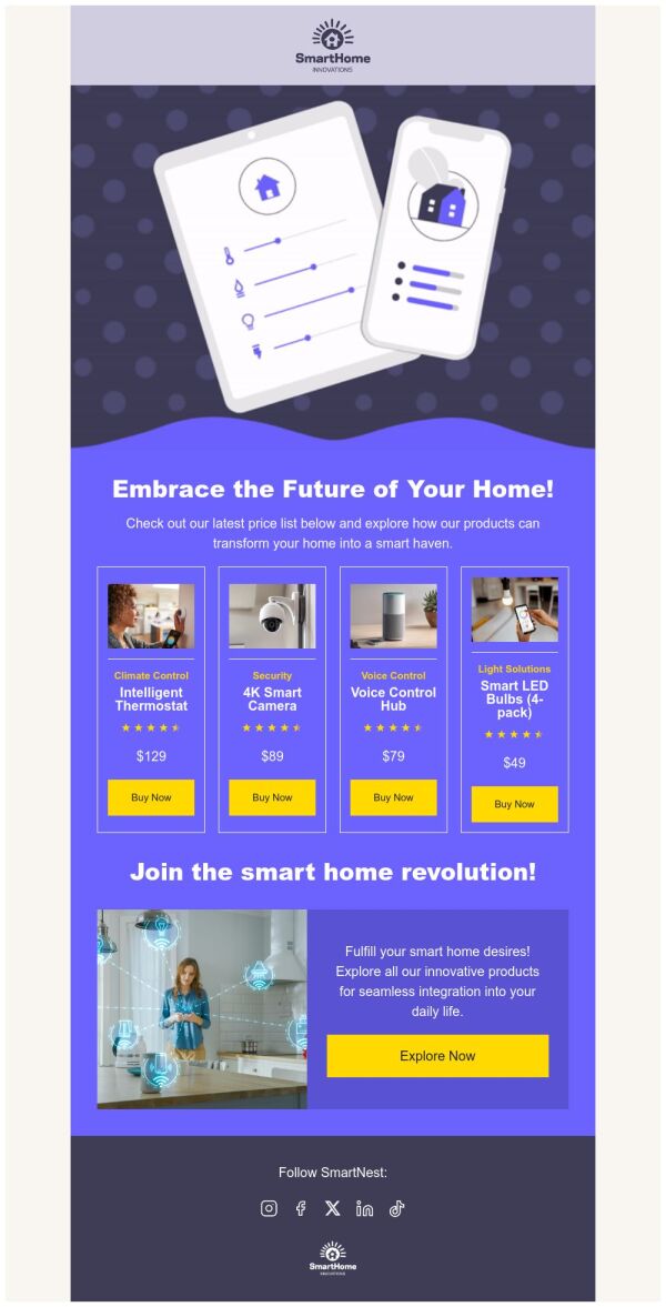 Price List Email Template 'Smart Home Innovations' for Technology ...