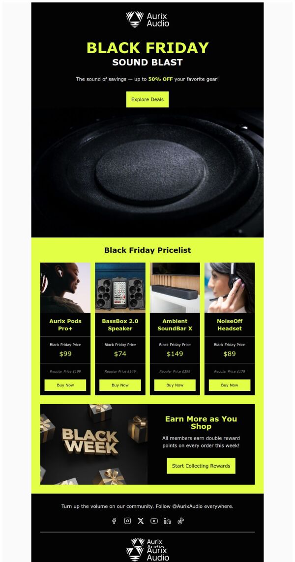 Price List Email Template 'Sound Blast' for Black Friday | PosterMyWall