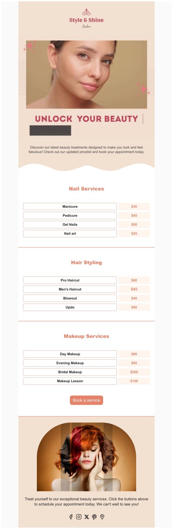 Price List Email Template 'Style & Shine' for Spa | PosterMyWall