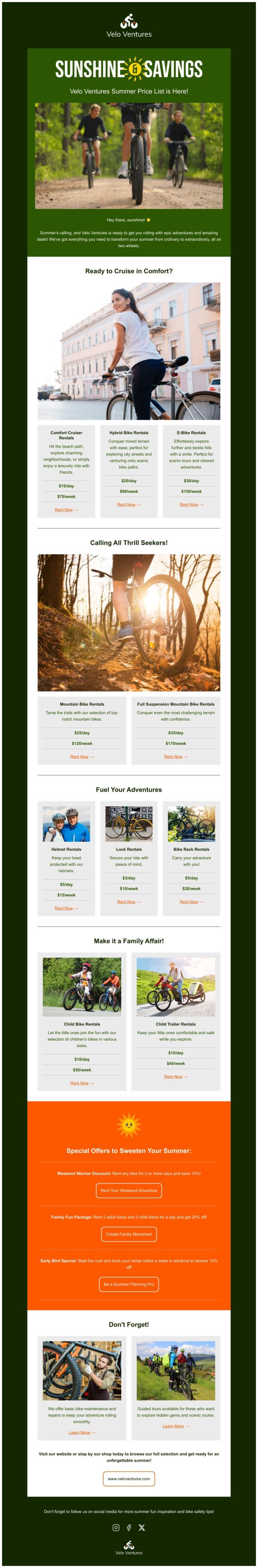 Price List Email Template 'Velo Ventures' for Summer | PosterMyWall