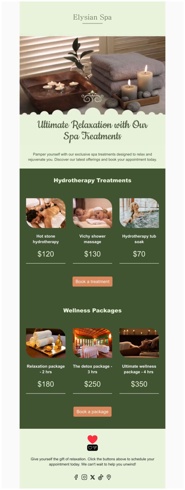 Price List Email Template 'Wellness Packages' for Spa | PosterMyWall