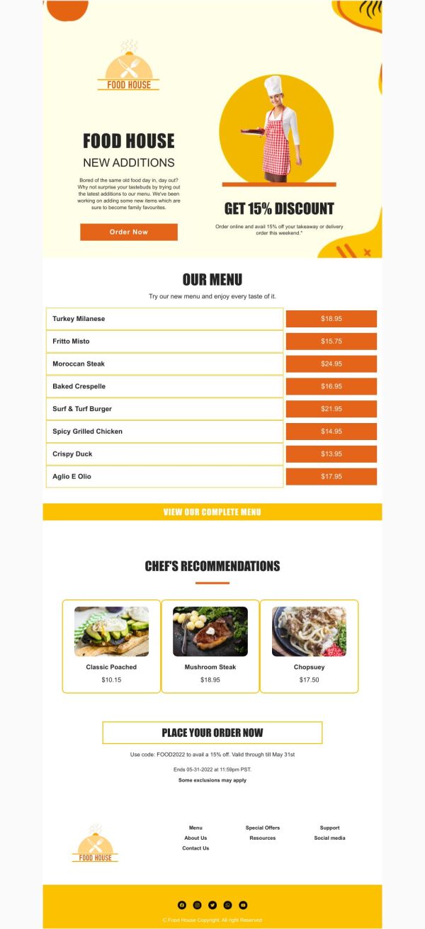 Pricelist Email Template 'New Food Additions' for Restaurant | PosterMyWall