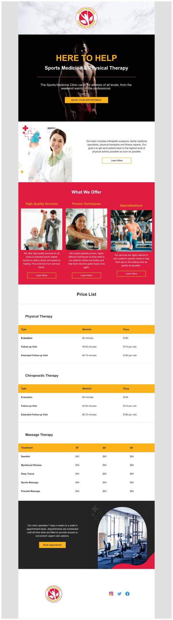 Pricelist Email Template 'Sports Medicine and Therapy' for Healthcare ...