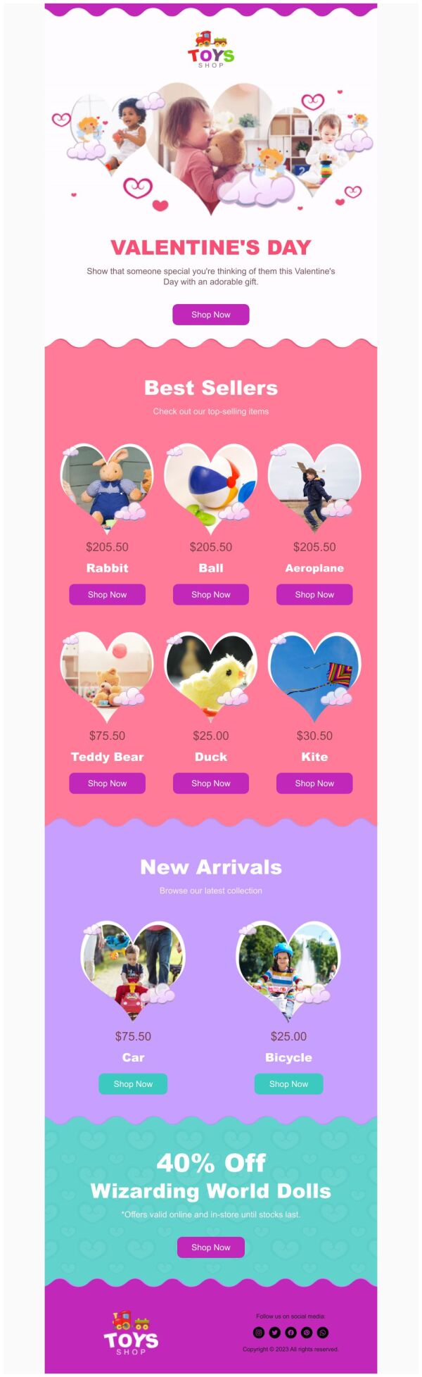Product Promotion Email Template 'Best Seller Toys' for Valentine's Day ...