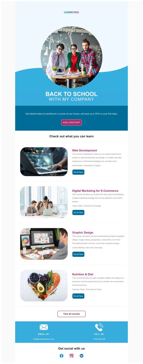 Product Promotion Email Template 'Discounted Online Courses' for School ...