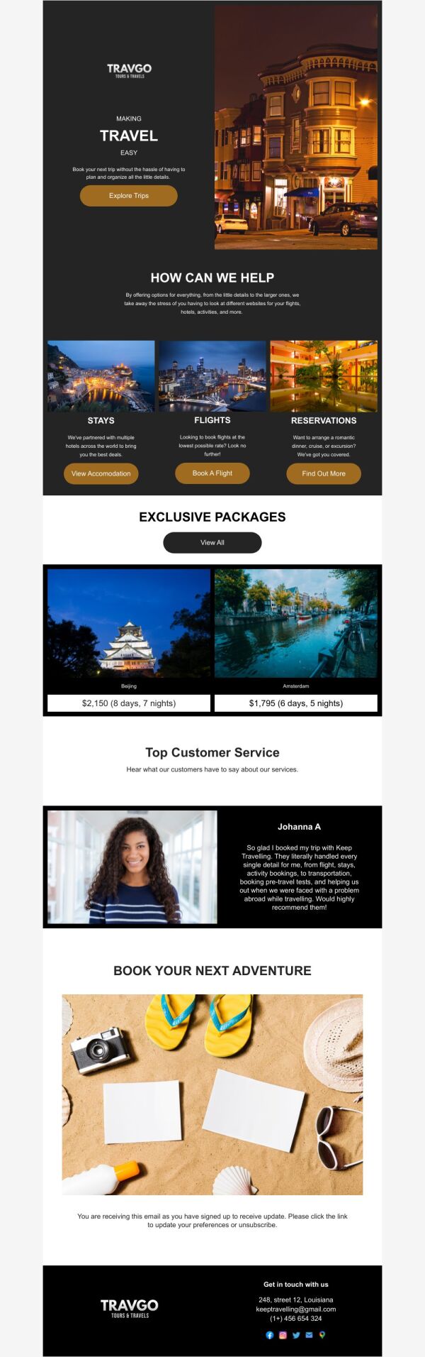 Product Promotion Email Template 'Exclusive Travel Packages' for ...