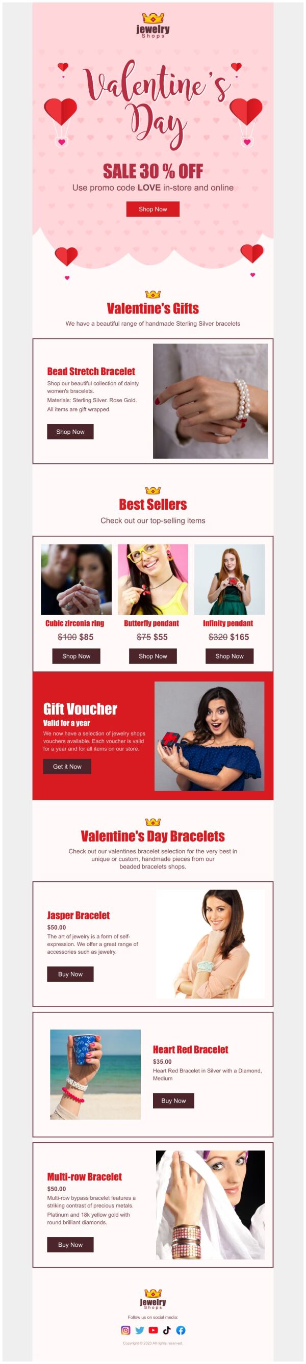 Product Promotion Email Template 'Handmade Bracelets' for Valentine's ...