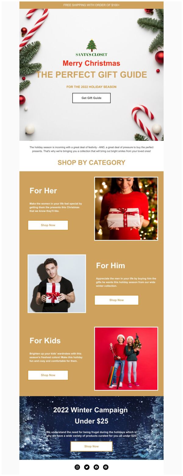 Product Promotion Email Template 'Holiday Gift Guide' for Christmas ...