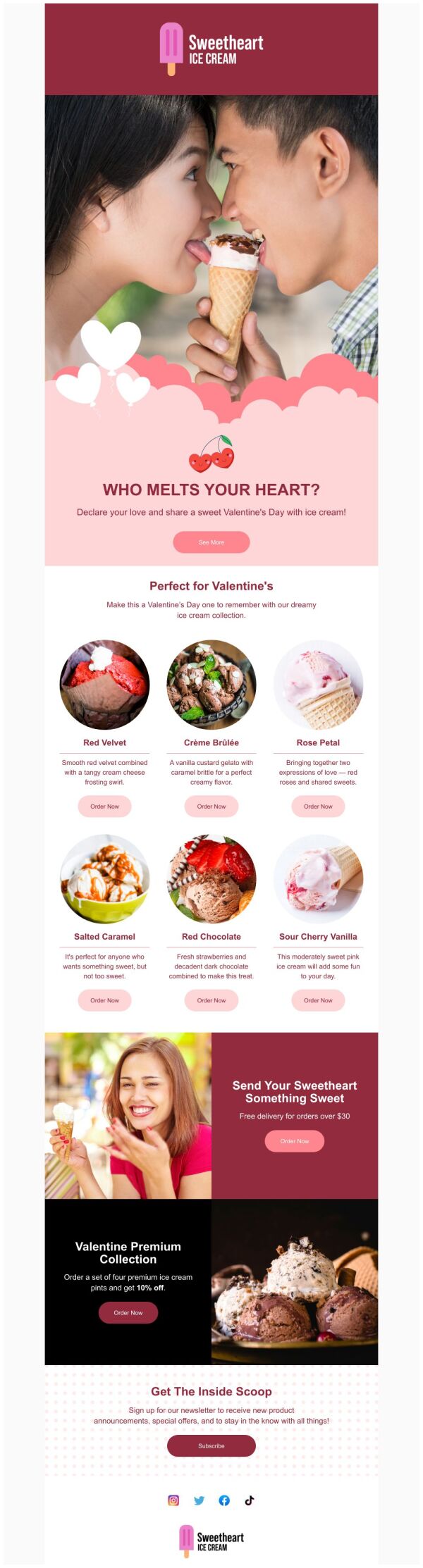 Product Promotion Email Template 'Ice cream Love' for Valentine's Day ...