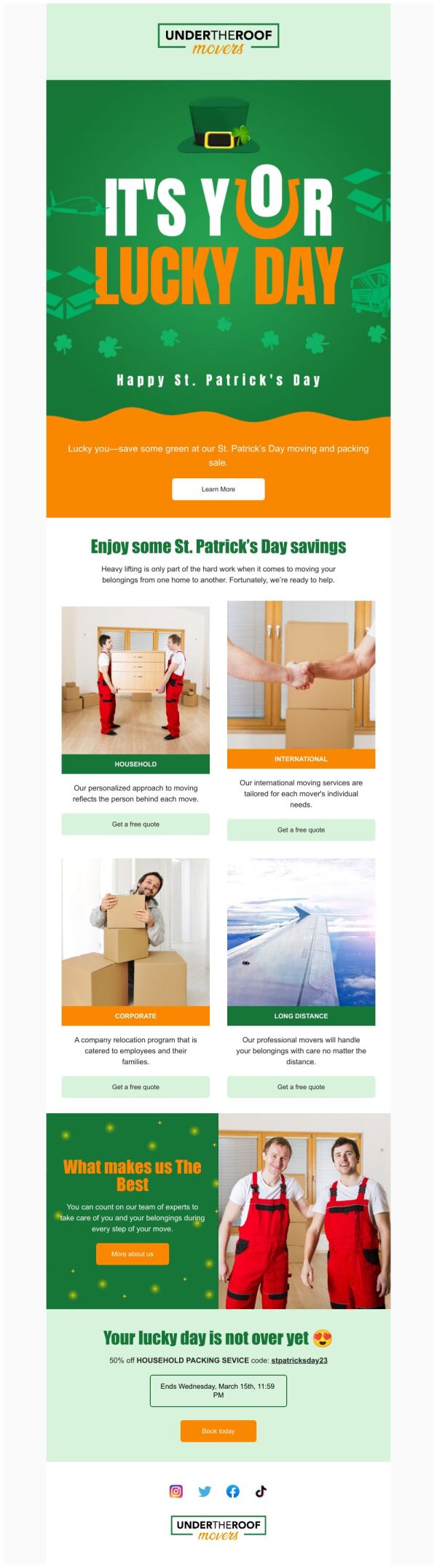 Product Promotion Email Template 'Moving and Packing' for St. Patrick's ...