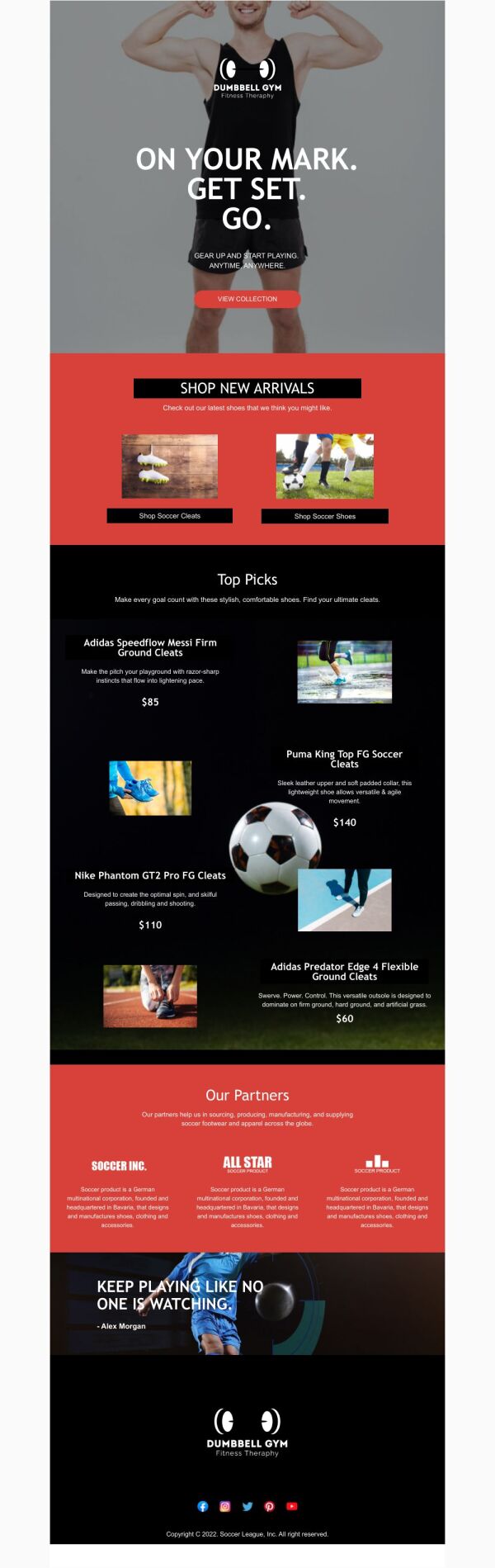 Product Promotion Email Template 'Shop Soccer Cleats' for Sports ...