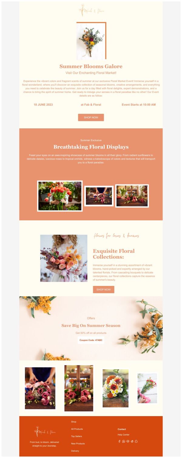 Product Promotion Email Template 'Summer Blooms Galore' for Retail ...