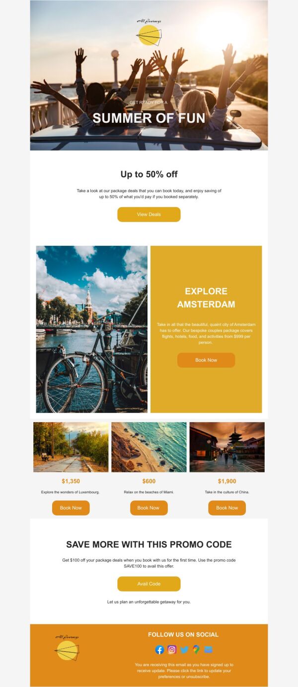 Product Promotion Email Template 'Summer of Fun' for Travel Agency ...