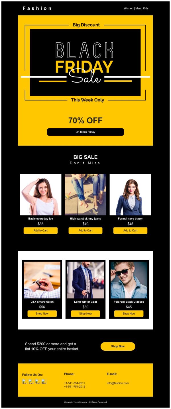 Product Promotion Email Template 'Weekly Fashion Sale' for Black Friday ...