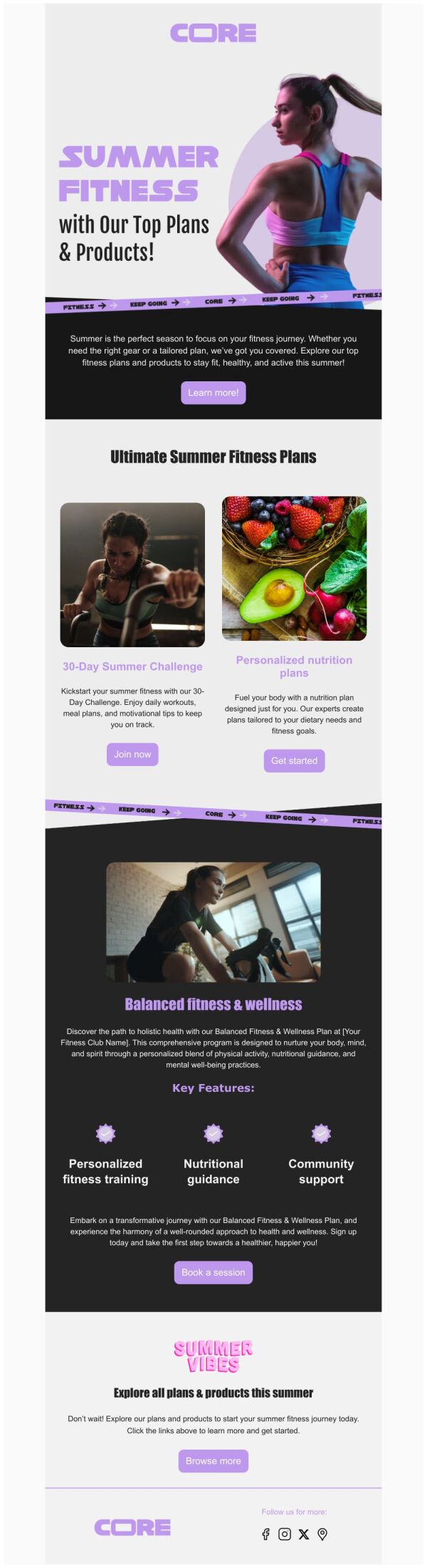 Product Showcase Email Template 'Core Fitness' for Summer | PosterMyWall