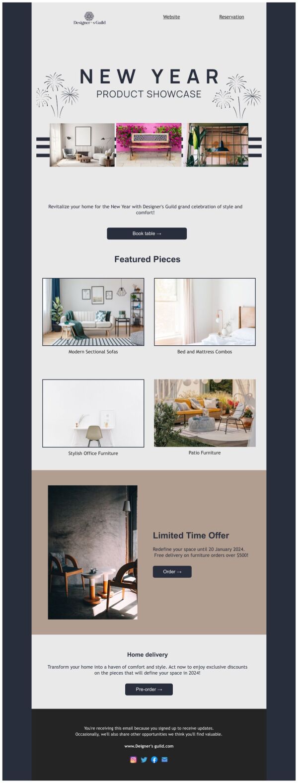 Product Showcase Email Template 'Furniture Collection' for New Year ...