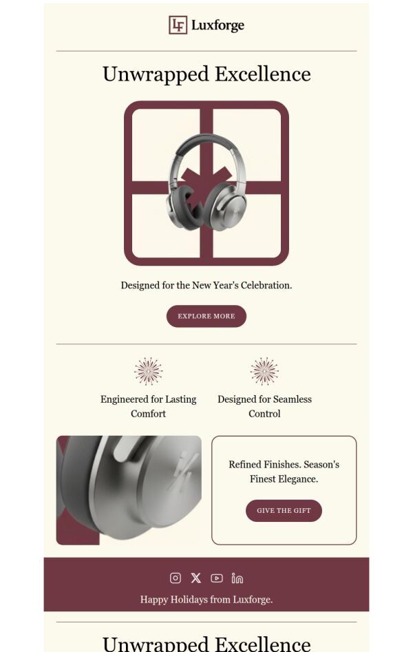Product Showcase Email Template 'Headphones Unwrapped' for New Year ...