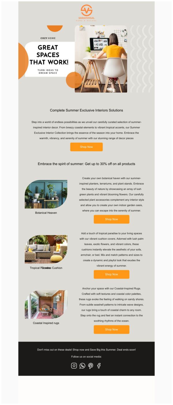 Product Showcase Email Template 'Interior Solutions' for Summer ...