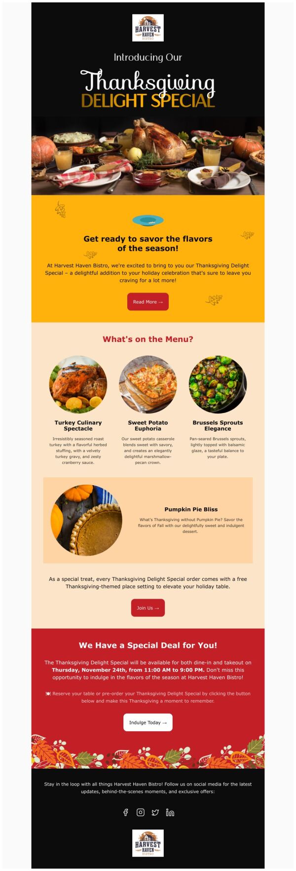 Product Showcase Email Template 'Savor the Flavors' for Thanksgiving ...