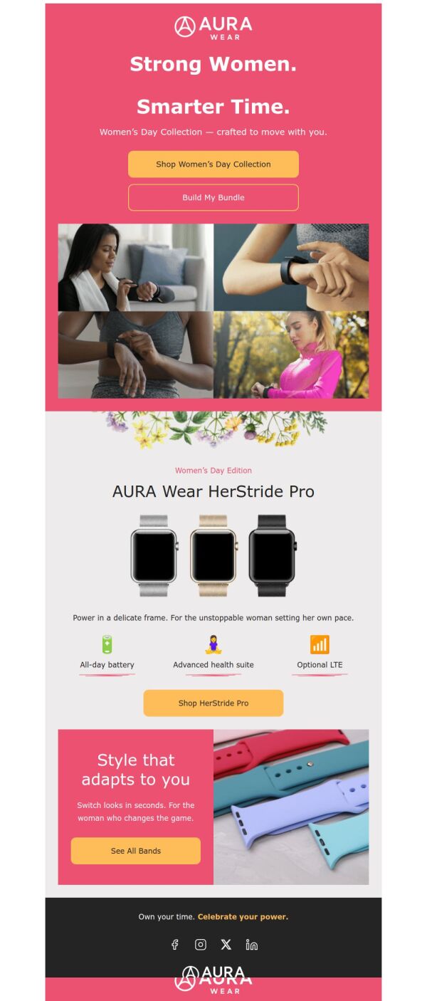 Product Showcase Email Template 'Smart Watches' for Women's Day | PosterMyWall