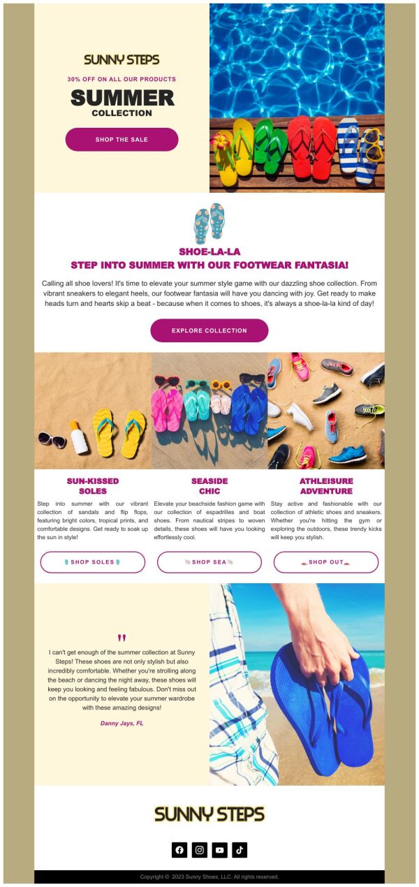 Product Showcase Email Template 'Sunny Footwear' for Summer | PosterMyWall