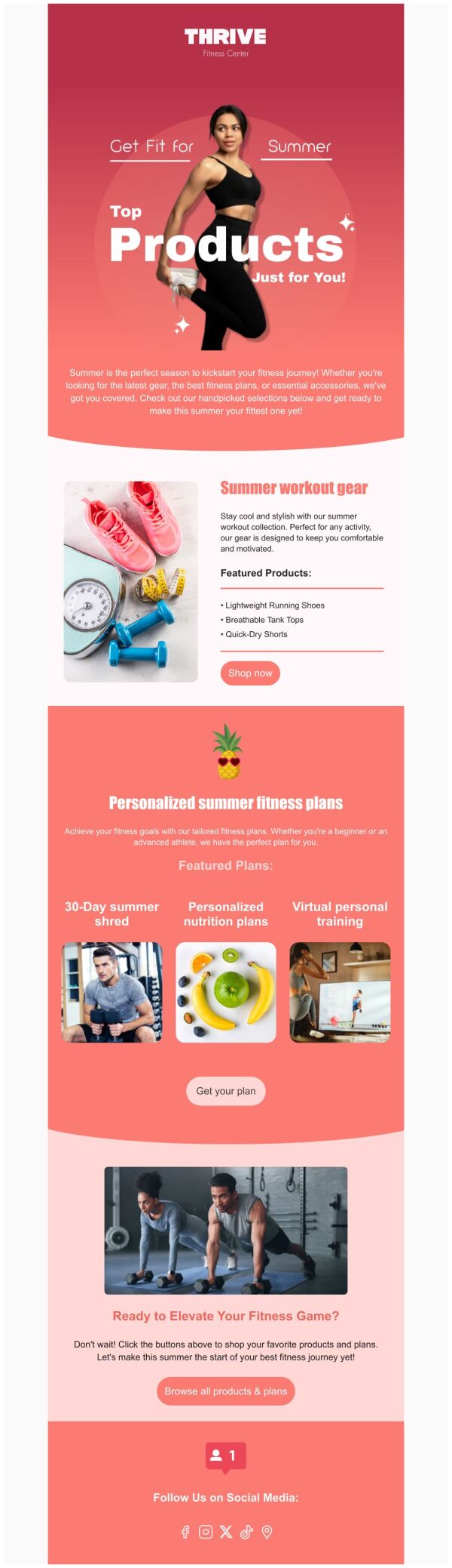 Product Showcase Email Template 'Thrive Fitness Center' for Summer | PosterMyWall