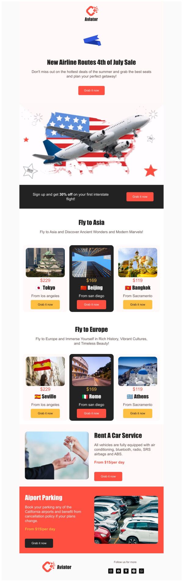 Sale Email Template 'Airline Tickets' for 4th of July | PosterMyWall