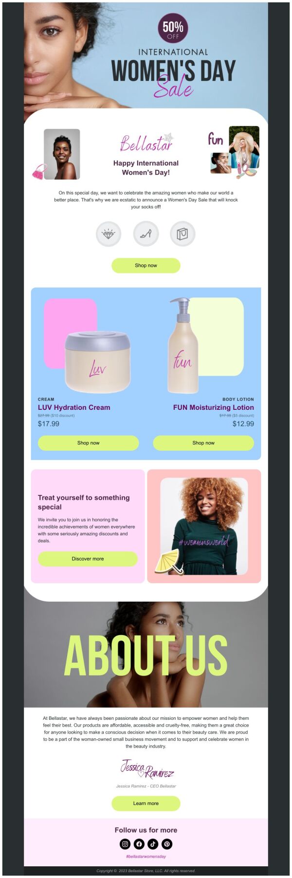 Sale Email Template 'Beauty Products' for Women's Day | PosterMyWall