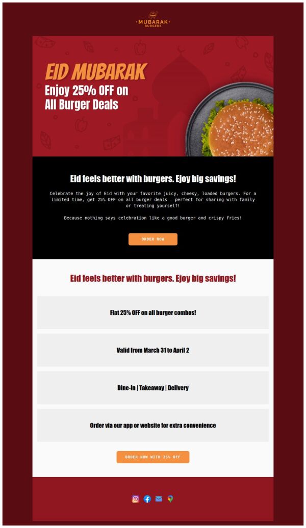 Sale Email Template 'Better Burgers' for Eid | PosterMyWall