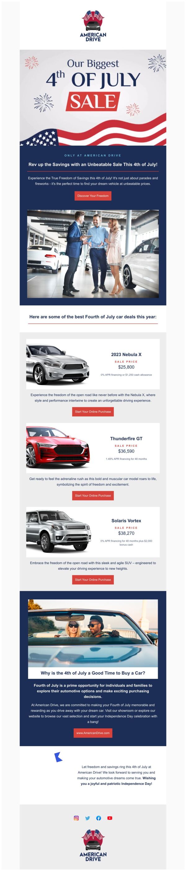 Sale Email Template 'Car Deals' for 4th of July | PosterMyWall