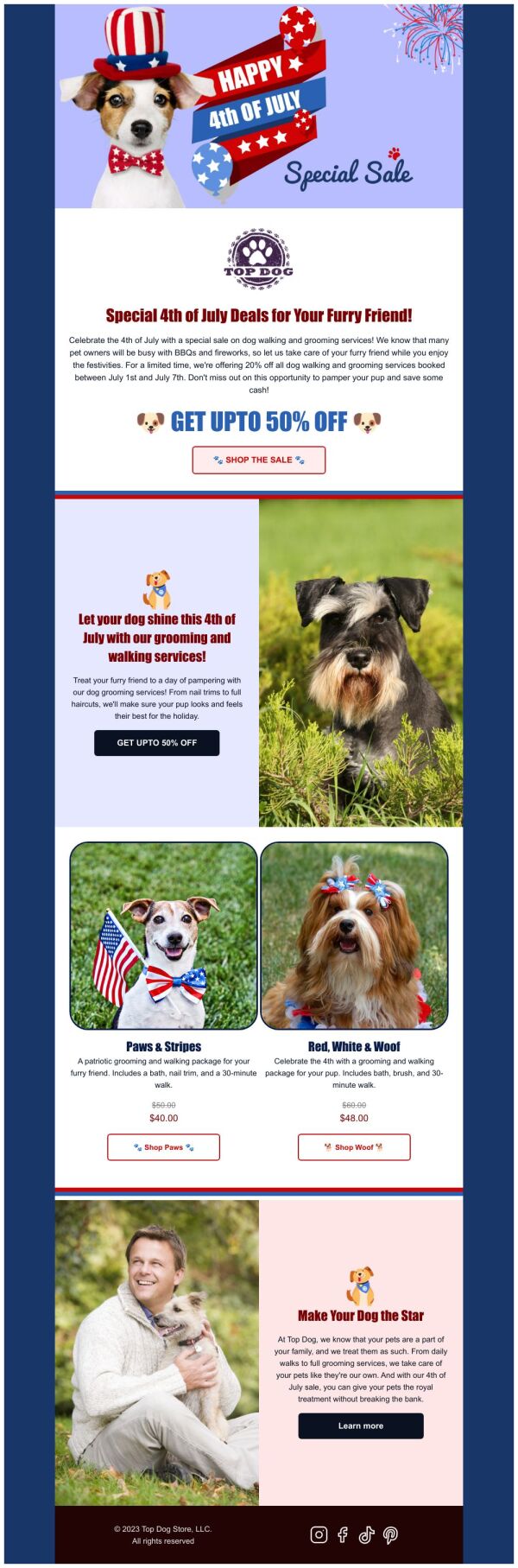 Sale Email Template 'Dog Grooming Services' for 4th of July | PosterMyWall