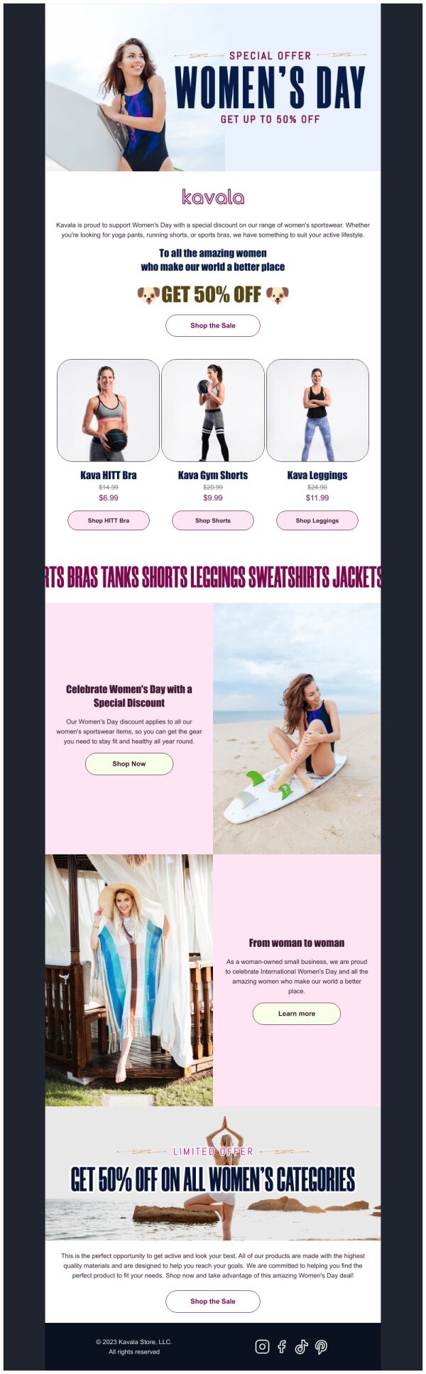 Sale Email Template 'Fitness Clothing' for Women's Day | PosterMyWall
