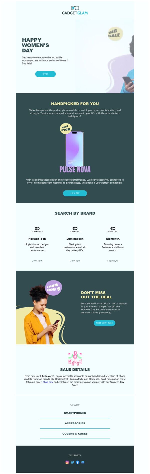 Sale Email Template 'Gadget Glam' for Women's Day | PosterMyWall