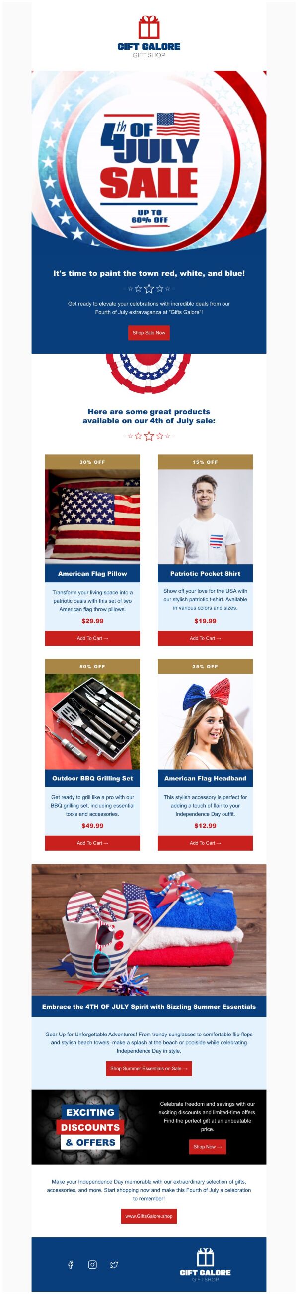Sale Email Template 'Gift Shop' for 4th of July | PosterMyWall