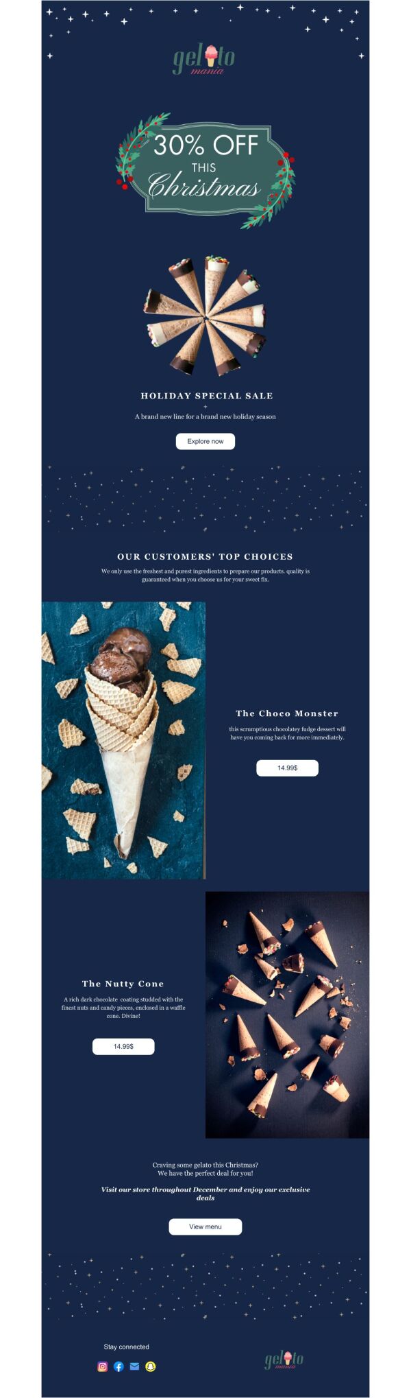 Sale Email Template 'Holiday Special Cones' for Christmas | PosterMyWall