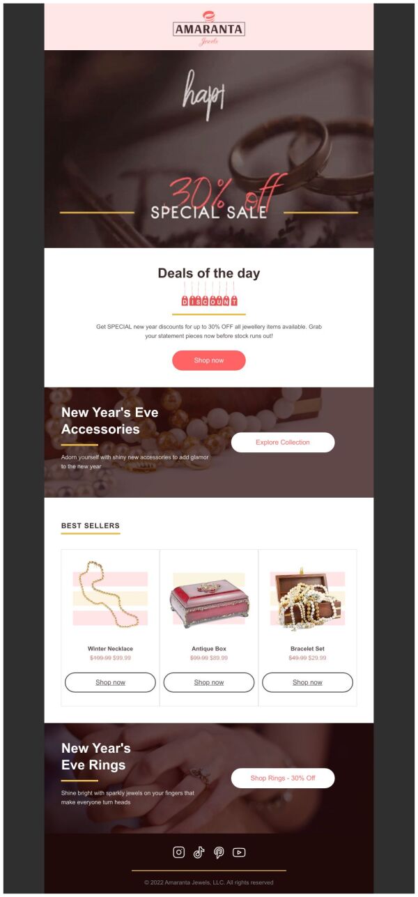 Sale Email Template 'Jewellery Deals' for New Year | PosterMyWall