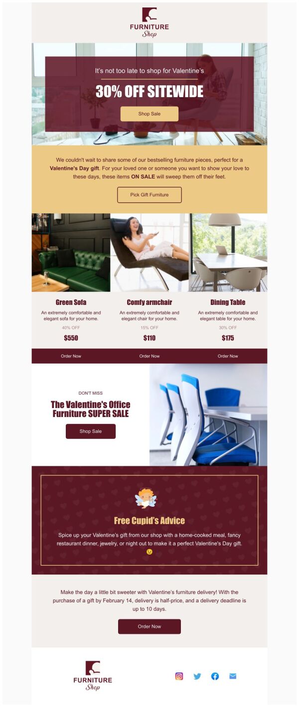 Sale Email Template 'Office Furniture' for Valentine's Day | PosterMyWall