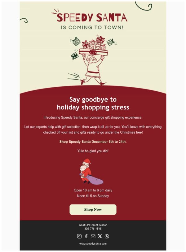 Sale Email Template 'Speedy Santa' for Christmas | PosterMyWall