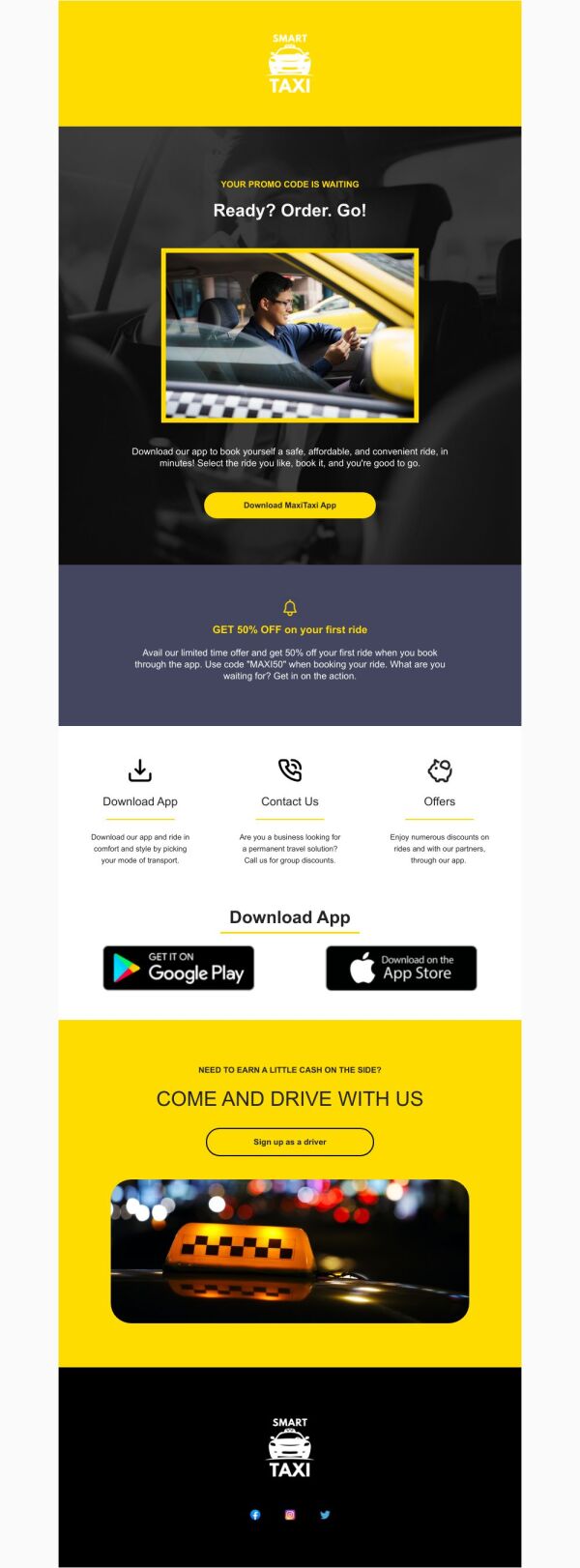 Sale Email Template 'Taxi App' for Corporate | PosterMyWall