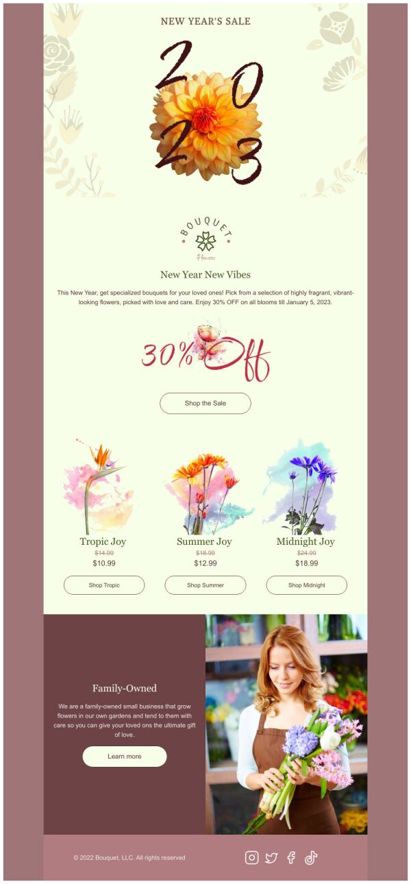 Sale Email Template 'Vibrant Flowers' for New Year | PosterMyWall