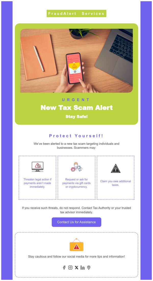 Services Email Template 'Tax Scam Alert' for Corporate | PosterMyWall